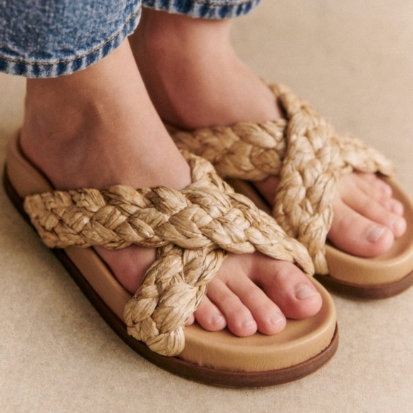 Sezane | Shoes | Sezane Eden Low Mule Sandals In Raffia Textile Size 36 ...